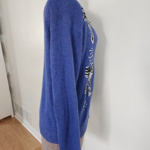Vintage Worthington Silver Sequins Bows Blue Sweater -- Retro Jazzy Fun Embellished 80s Style ...