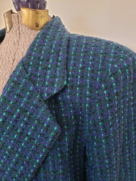 Vintage Maren Blue Tweed Blazer Suit Jacket -- Retro … - Gem