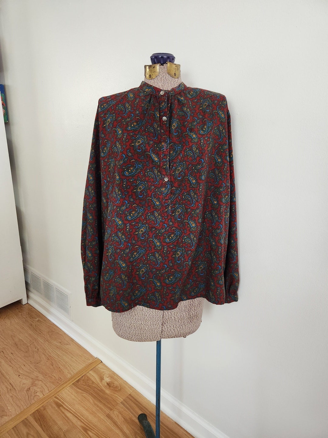 Vintage Breckenridge Dark Paisley Print Half Button Blouse --- Retro ...