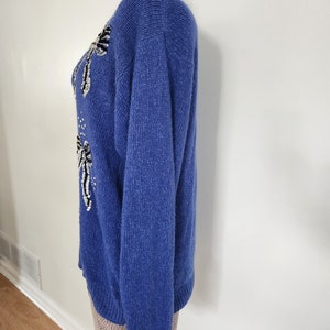 Vintage Worthington Silver Sequins Bows Blue Sweater -- Retro Jazzy Fun Embellished 80s Style ...