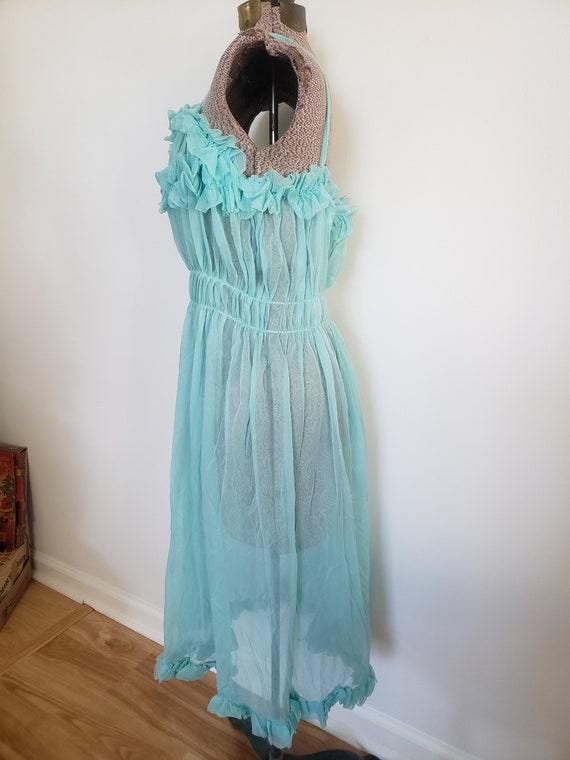 Vintage Blue Ruffled Sheer Negligee Dress --- Retro 1… - Gem