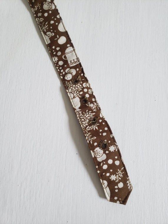 Vintage Flowers Fruits Kettle Brown & White Fabric Wa… - Gem