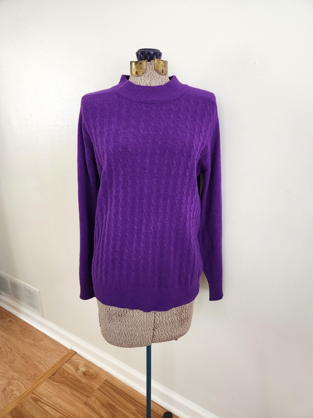 Vintage Rafaella Lambswool & Angora Grape Purple Cableknit Mockneck ...