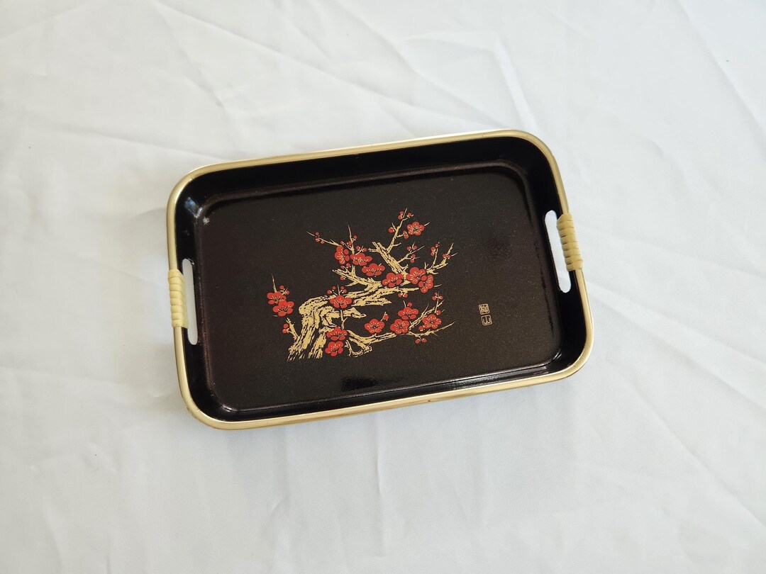 Vintage Red Sakura Lacquerware Style Plastic Tray --- Retro Japanese ...