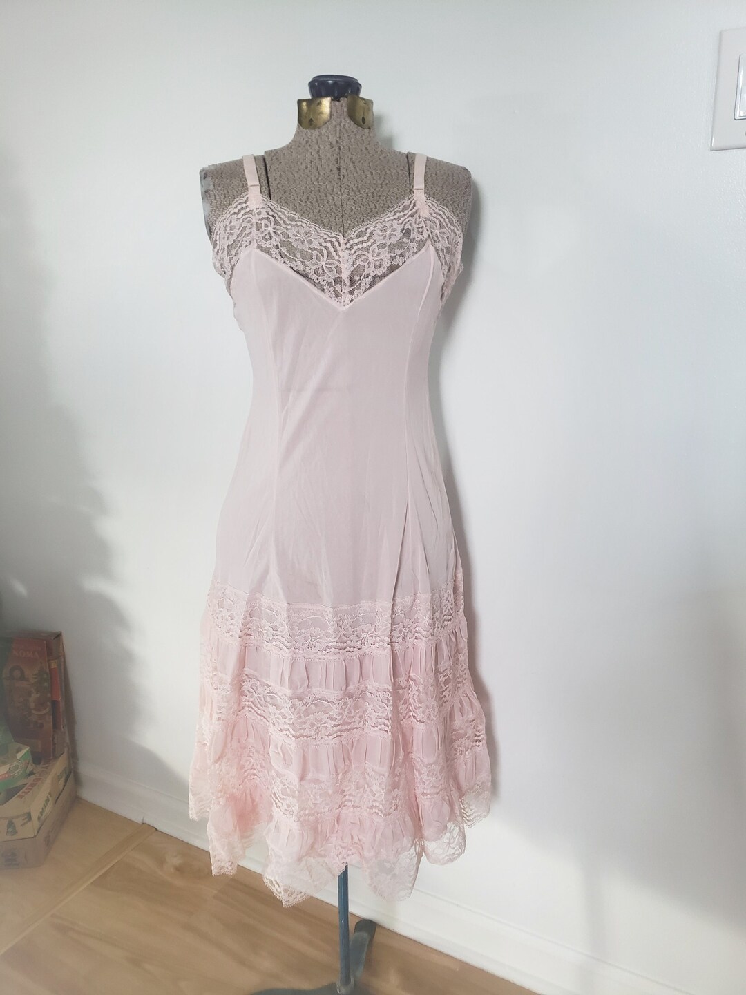 Vintage Pastel Pink Lacy Sheer Negligee Slip Dress --- Retro Classic ...