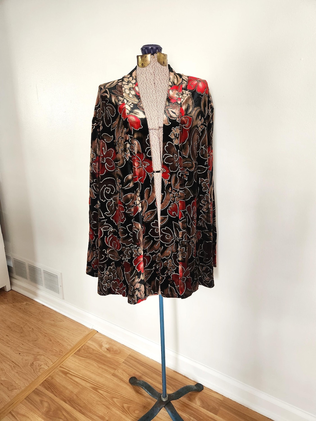Vintage BFA Classics Velvety Floral Kimono Style Robe --- Retro Warm ...