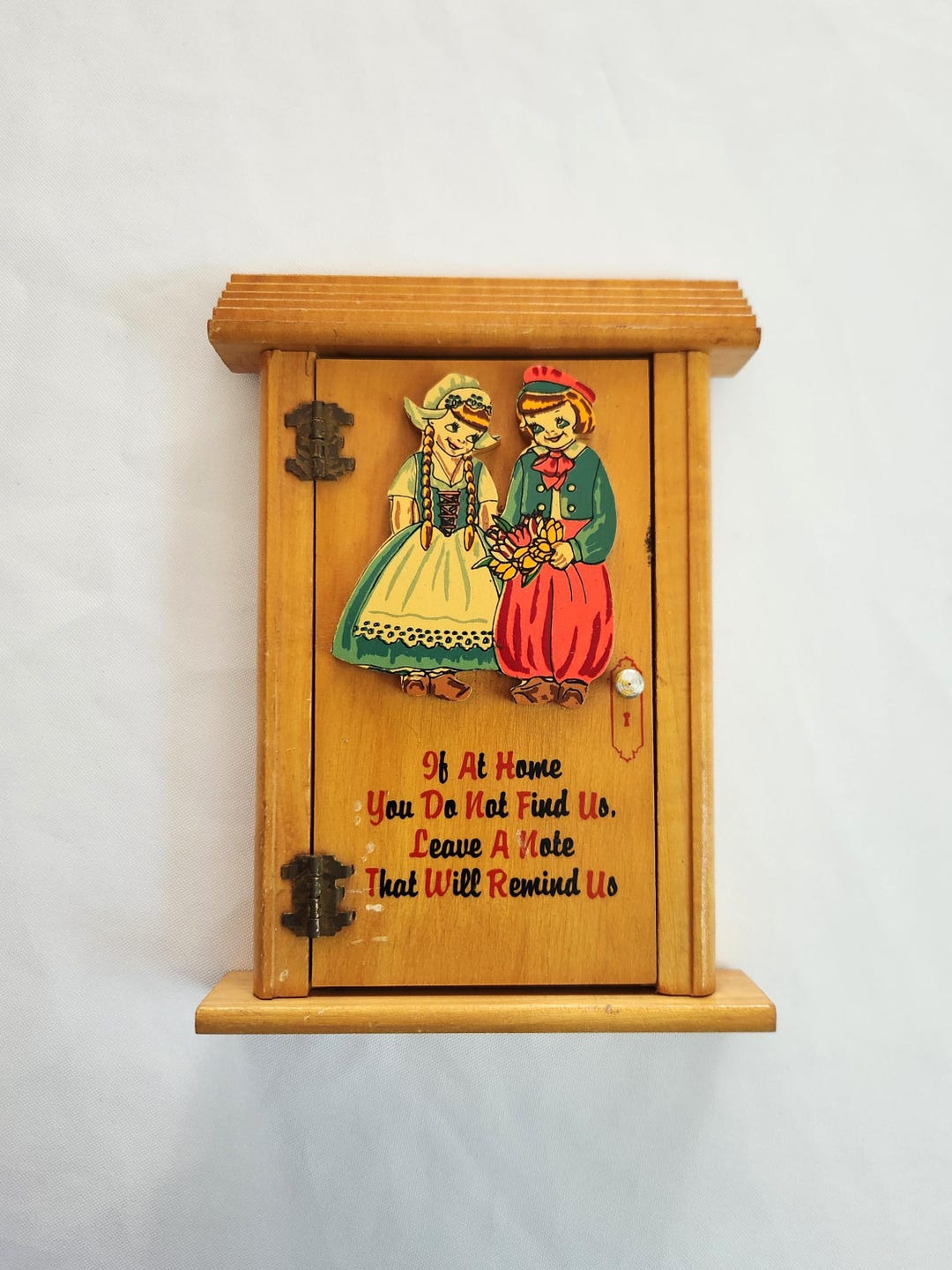 Vintage Dutch Boy & Girl Wooden Notepad Wall Holder - If at Home You Do ...