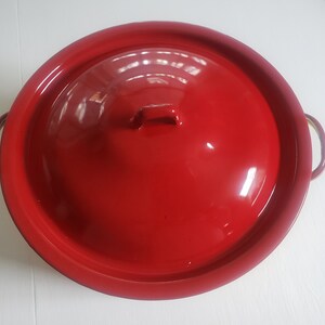 Vintage Red & Cream Yellow Enamel Pot With Lid --- Retro Colorful ...