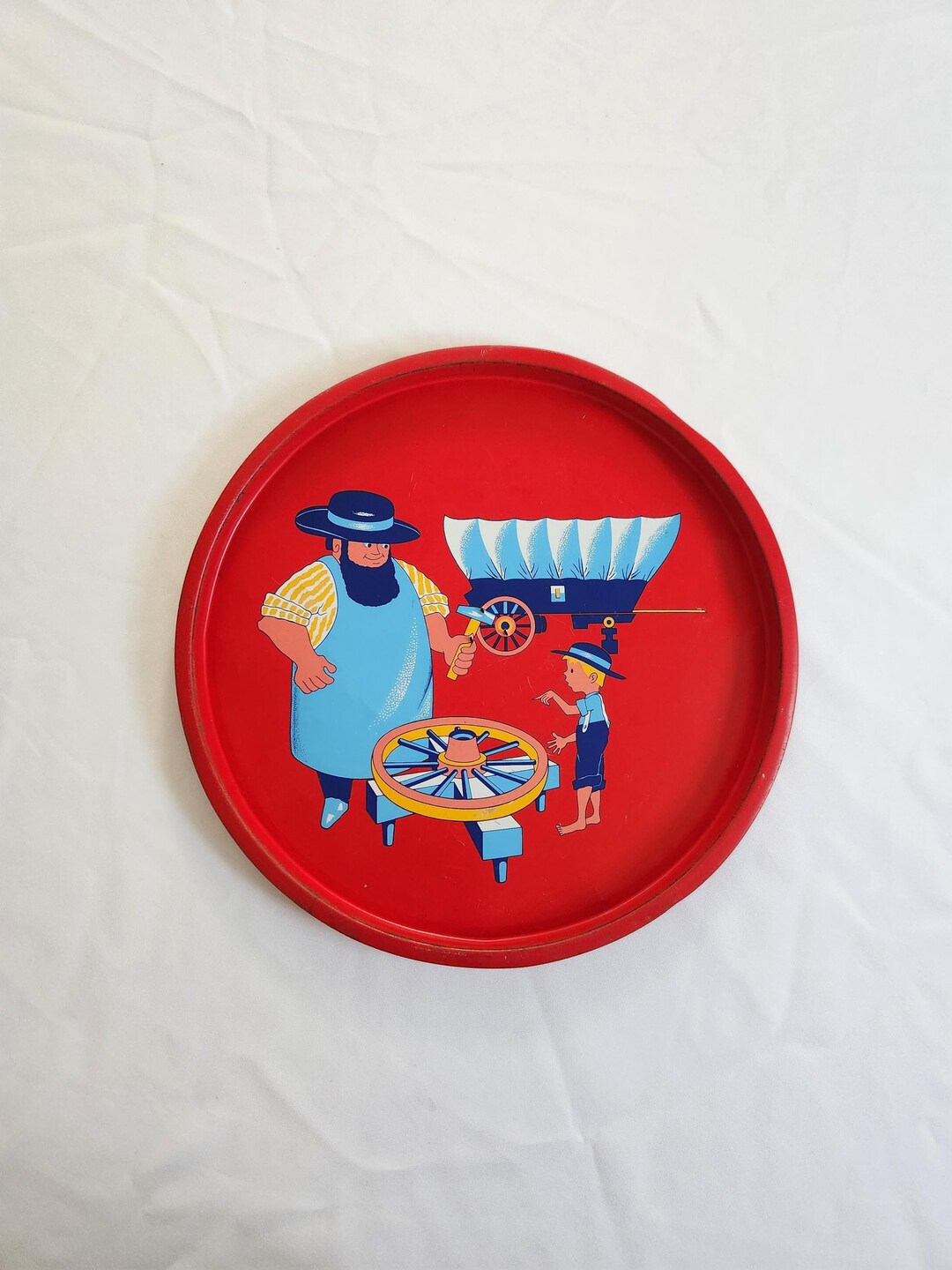 Vintage Amish Wagon Pa & Son Round Metal Tray --- Retro Pennsylvania ...