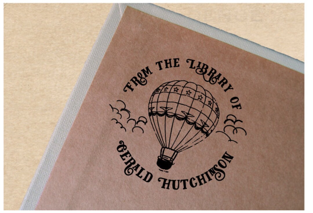 Vintage Hot Air Balloon Library Stamp, Vintage Book Stamp, Library ...