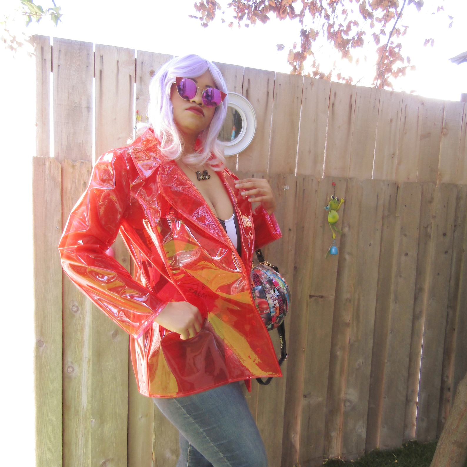 VINTAGE Styletransparent RAINCOAT, VINYL Raincoat, Neon Clear Vinyl Red ...