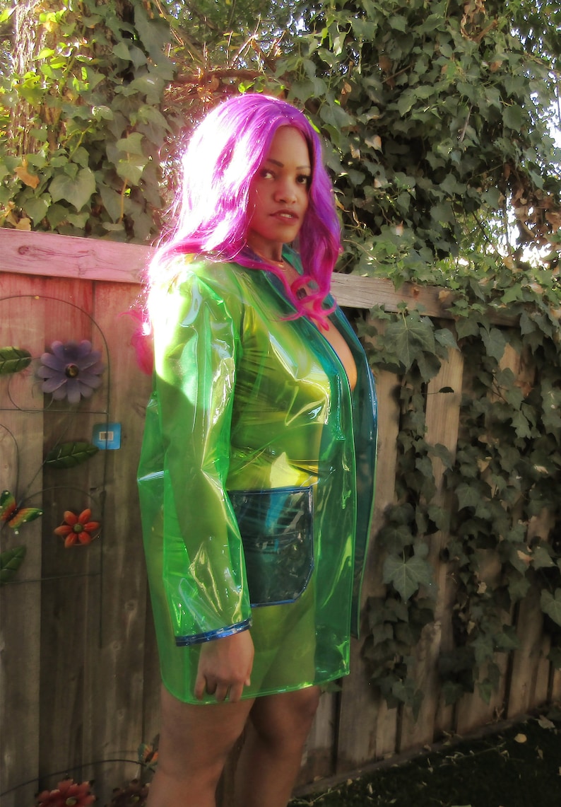 Neon Green Vinyl Raincoat: Transparent Cyberpunk Windbreaker - Etsy