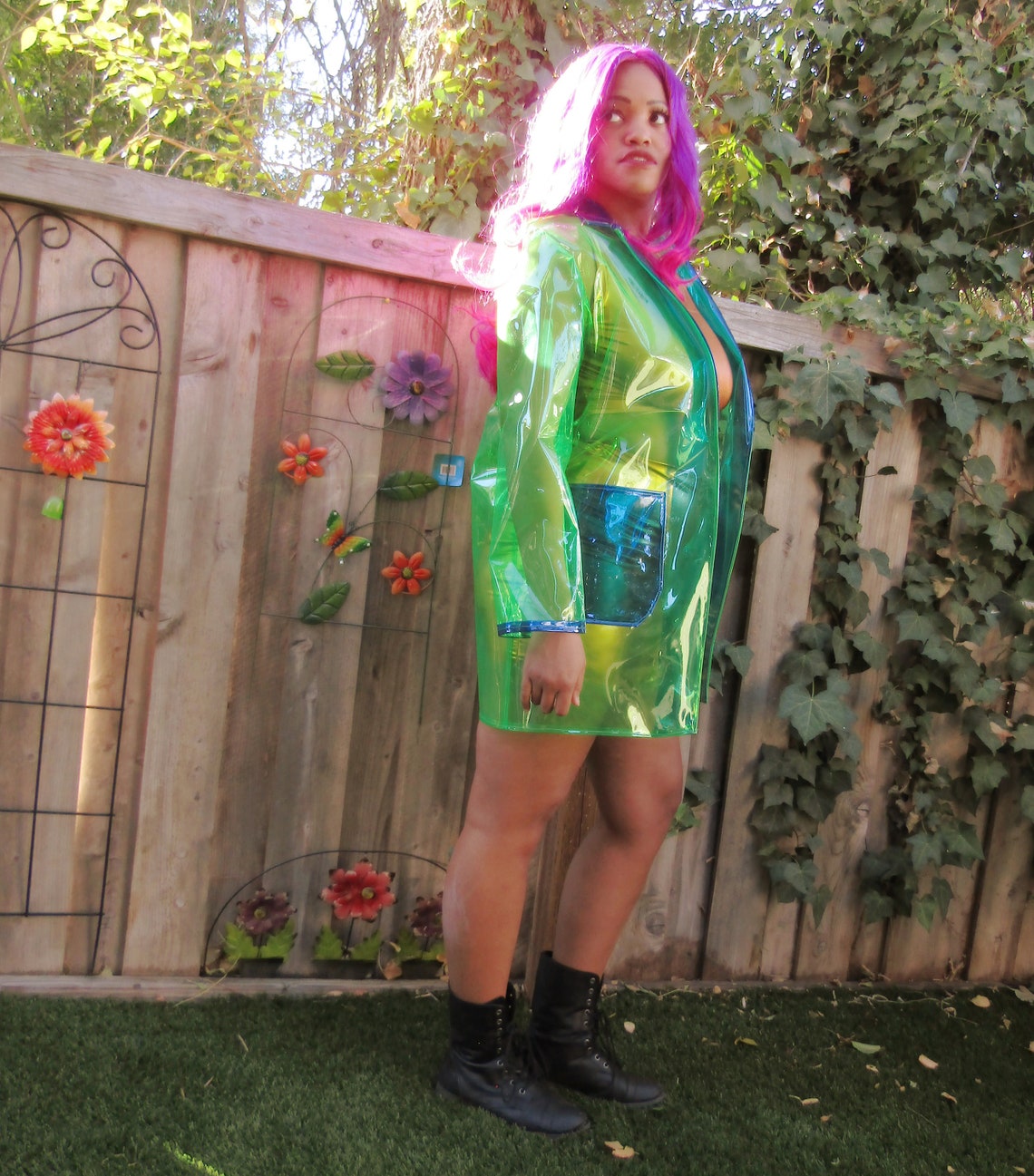 TRANSPARENT RAINCOAT VINYL Raincoat Neon Clear Vinyl Green | Etsy