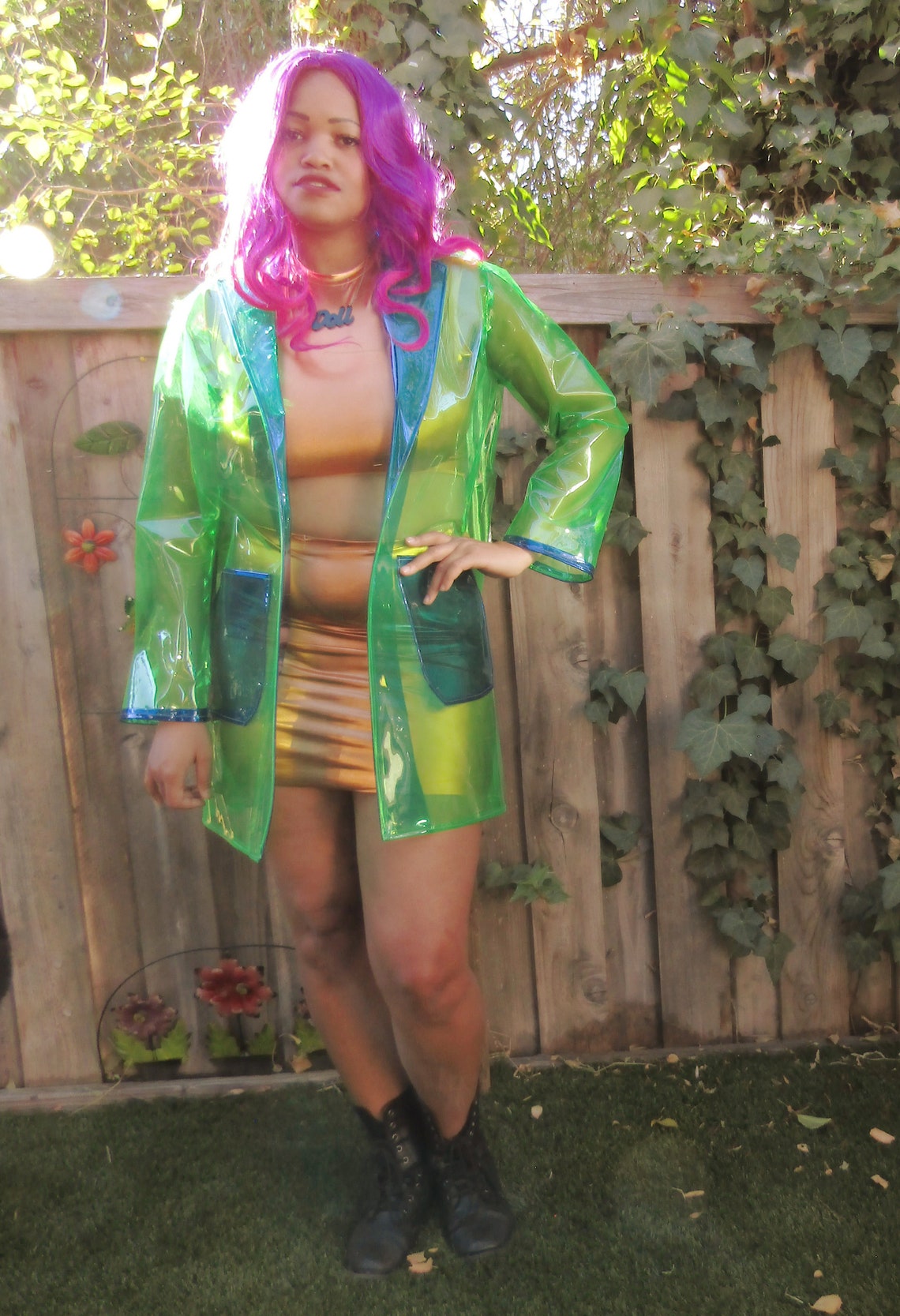 TRANSPARENT RAINCOAT VINYL Raincoat Neon Clear Vinyl Green - Etsy