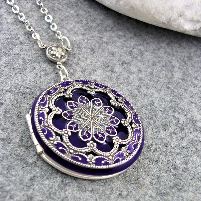 Purple Locket Pendant - Etsy UK