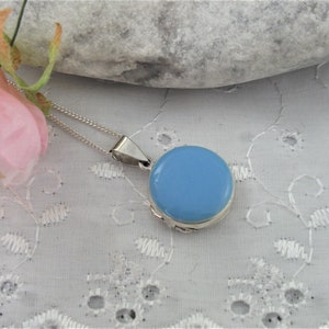 Sterling Silver Baby Blue Enamel Locket Necklace - Keepsake Photo ...