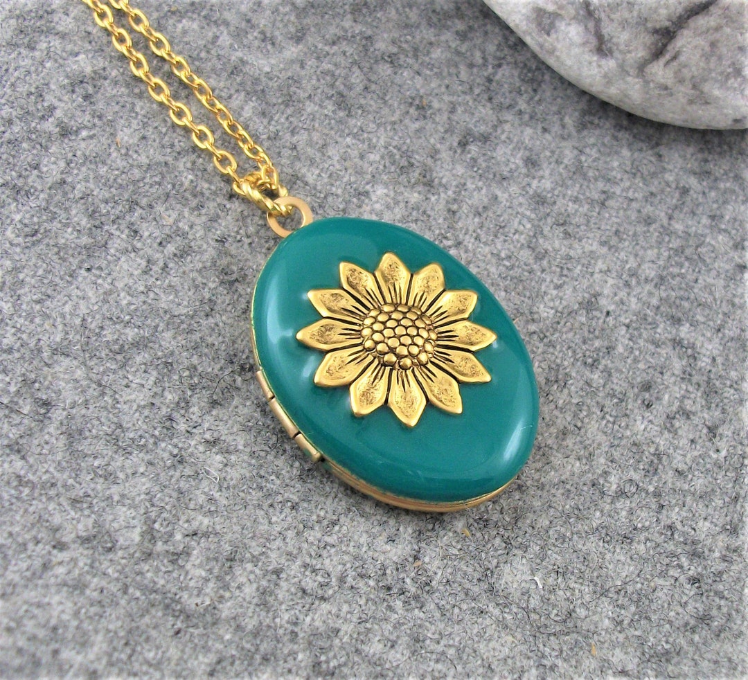 Jade Sunflower Enamel Gold Plated Locket Gift for Women. - Etsy