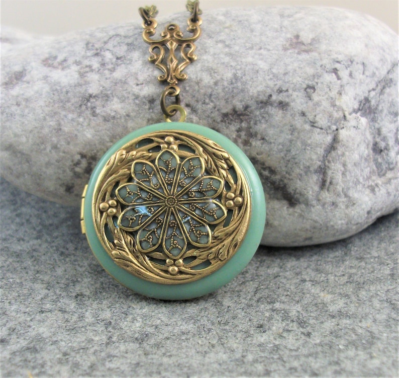 Sage Green Filigree Locket. Gift for Women. | Etsy