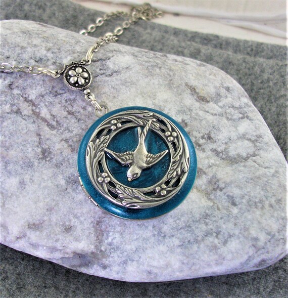 Silver Bird Locket Necklace Victorian Style Jewelry. Gift for | Etsy UK