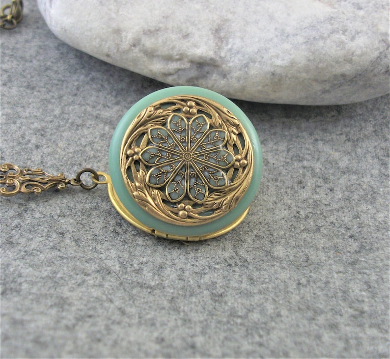 Sage Green Filigree Locket. Gift for Women. - Etsy