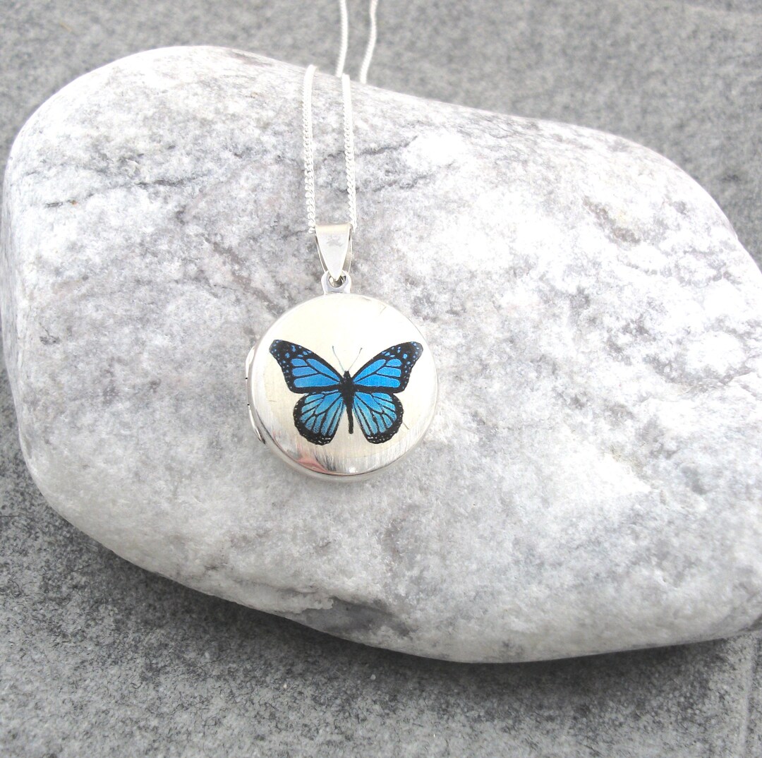 Sterling Silver Blue Butterfly Locket Necklace, Gift for Women. - Etsy