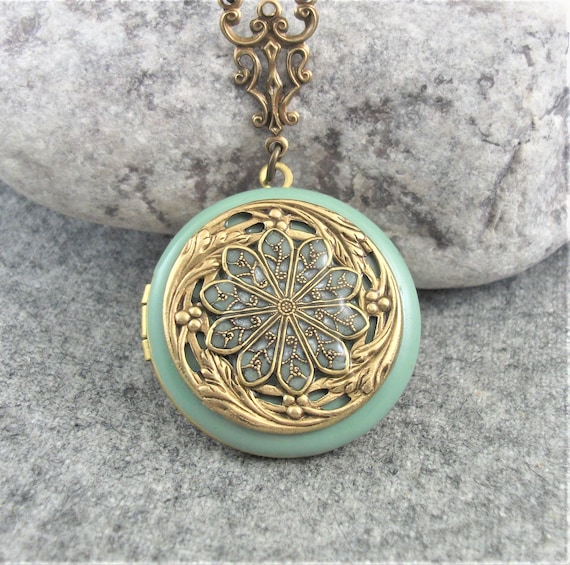 Sage Green Filigree Locket. Gift for Women. | Etsy