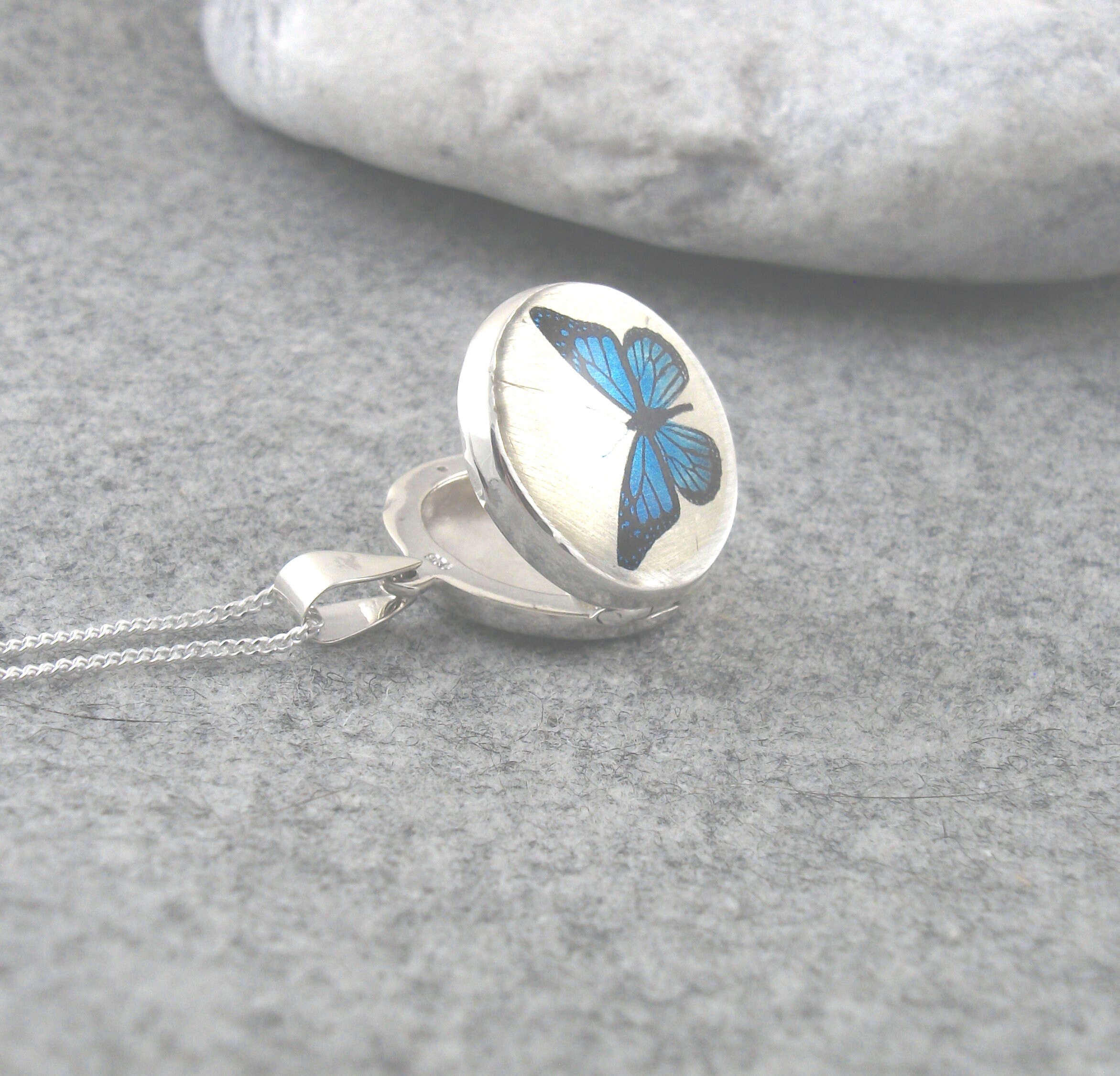 Sterling Silver Blue Butterfly Locket Necklace Gift for | Etsy