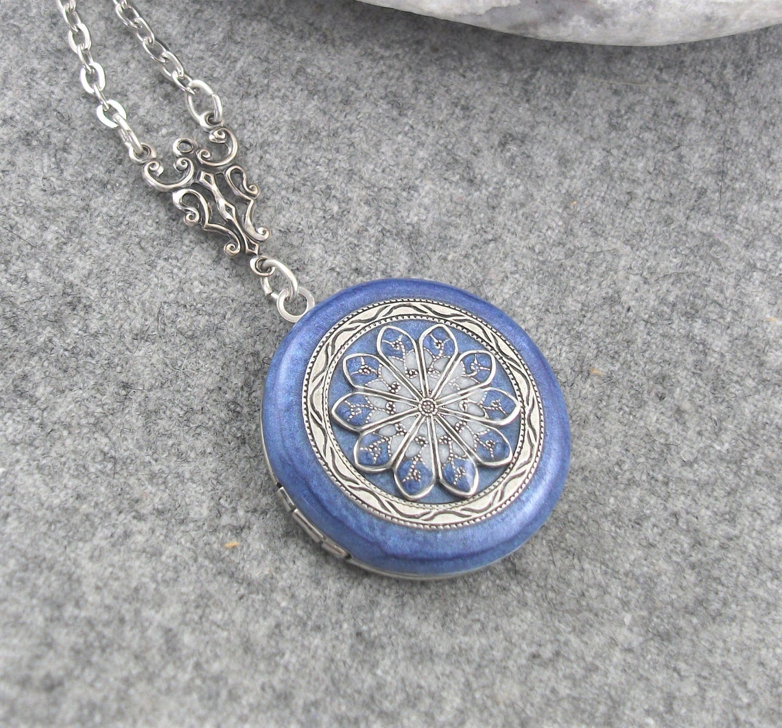 Light Blue Locket Antique Style Silver Locket. Gift for - Etsy