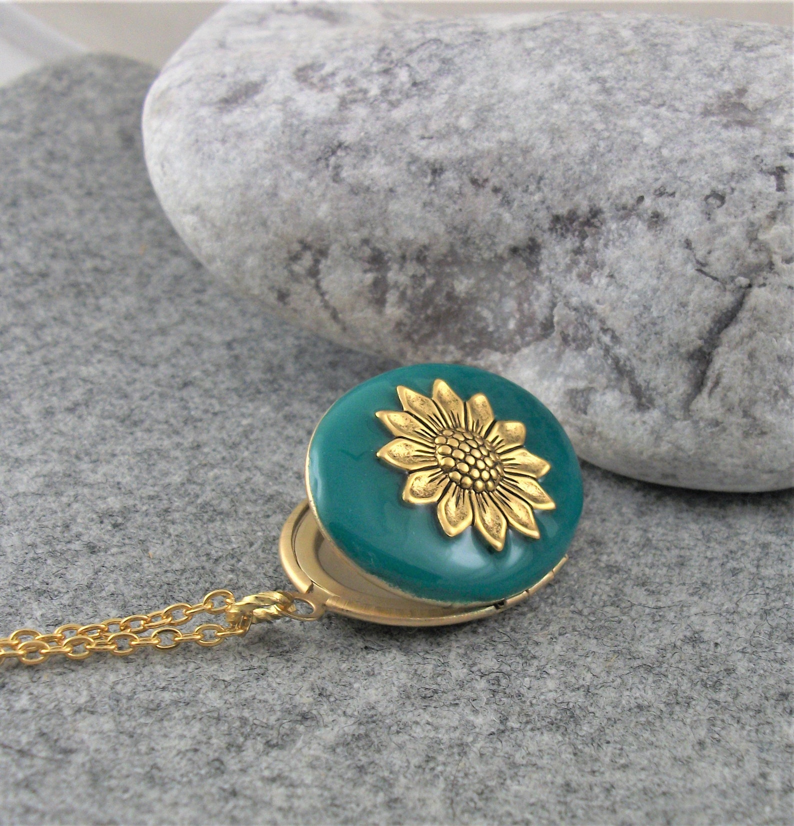 Jade Sunflower Enamel Gold Plated Locket Gift for Women. | Etsy