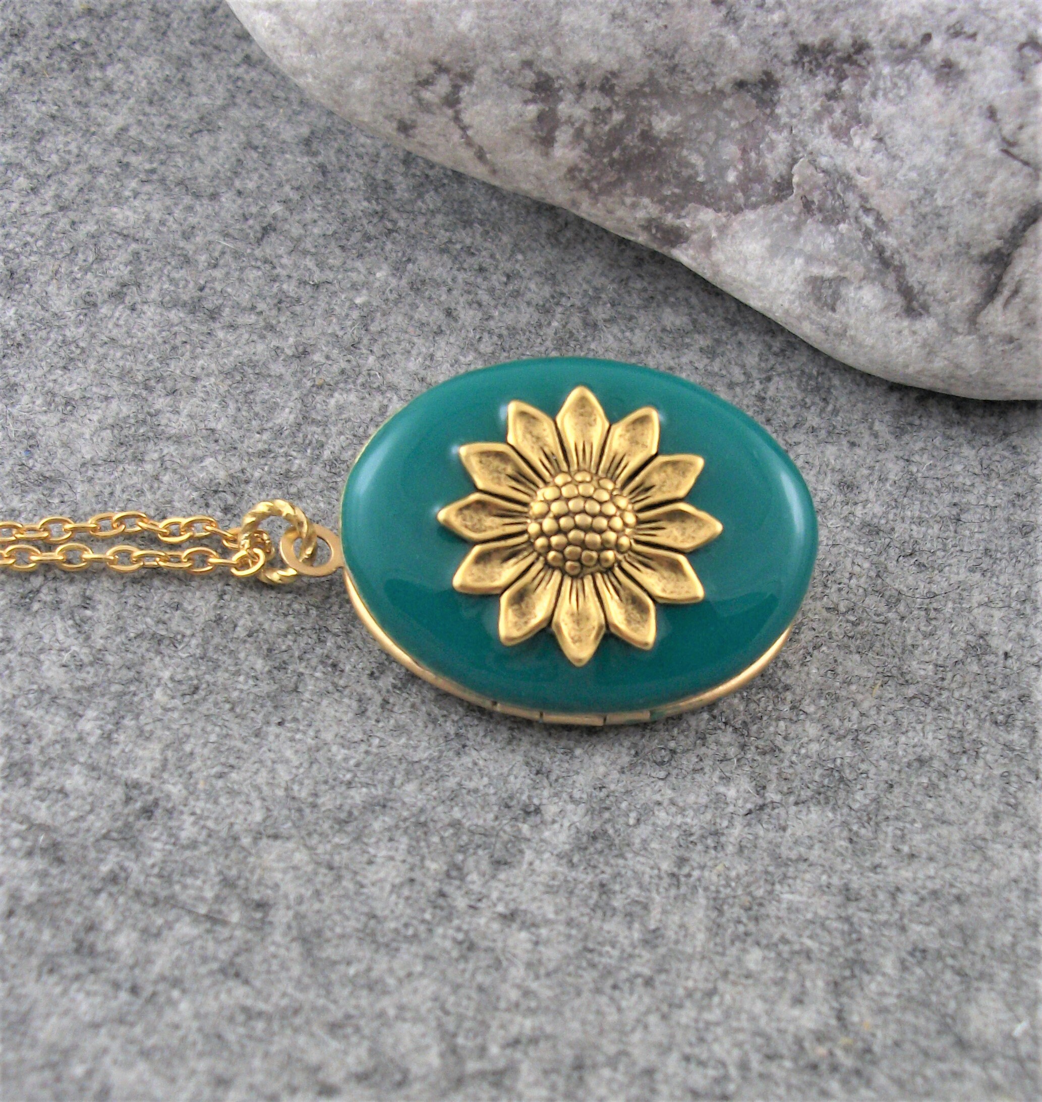 Jade Sunflower Enamel Gold Plated Locket Gift for Women. | Etsy