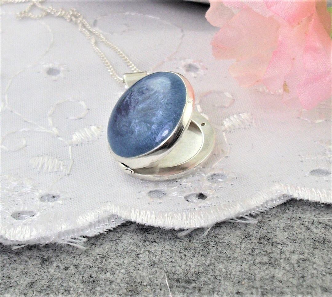 Sterling Silver Enamel Locket Necklace, Small Locket. Gift for Women ...