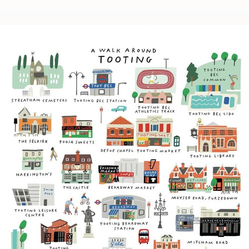 A Walk Around Tooting Giclée Map Art Print | Etsy