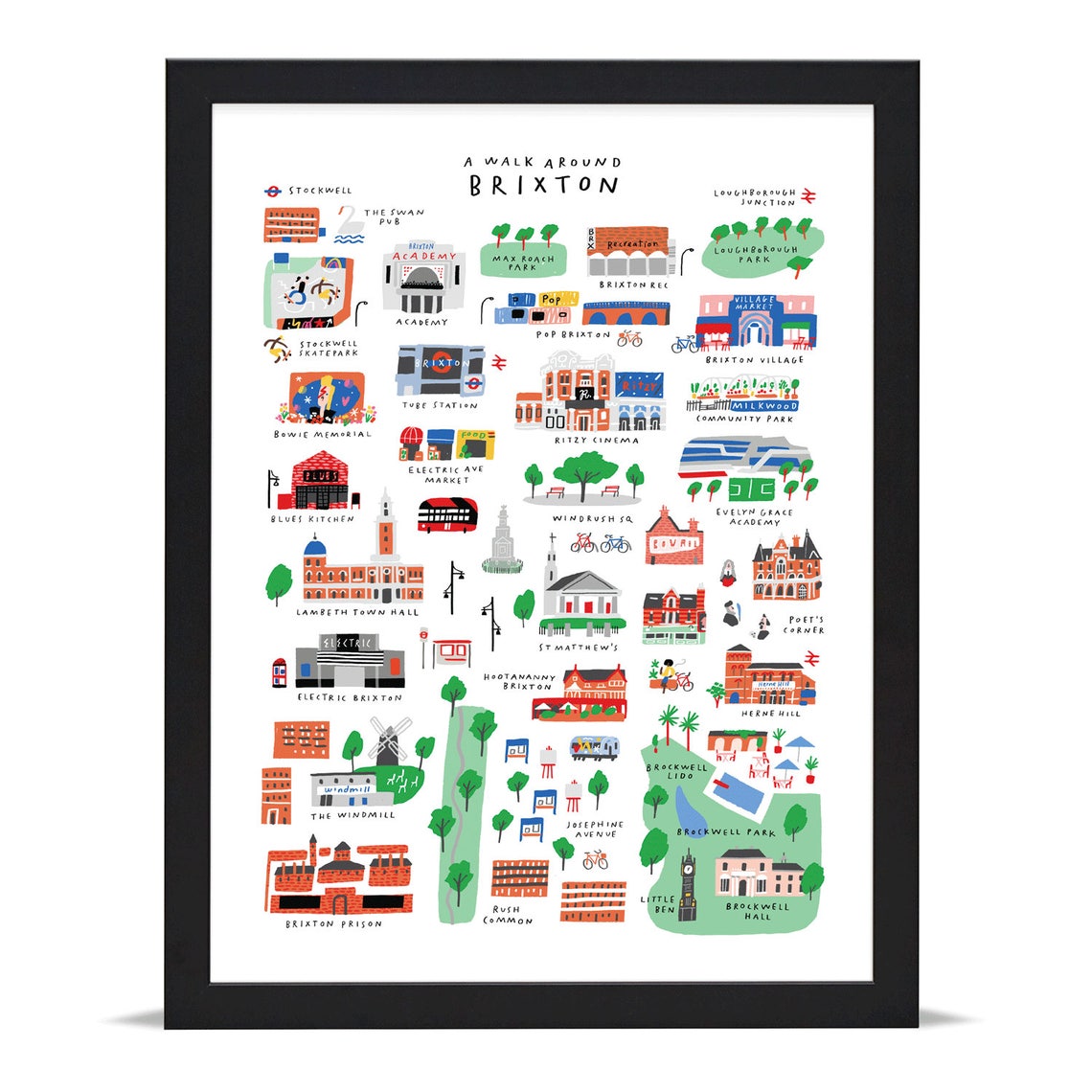 A Walk Around Brixton - Giclée Map Art Print - Etsy