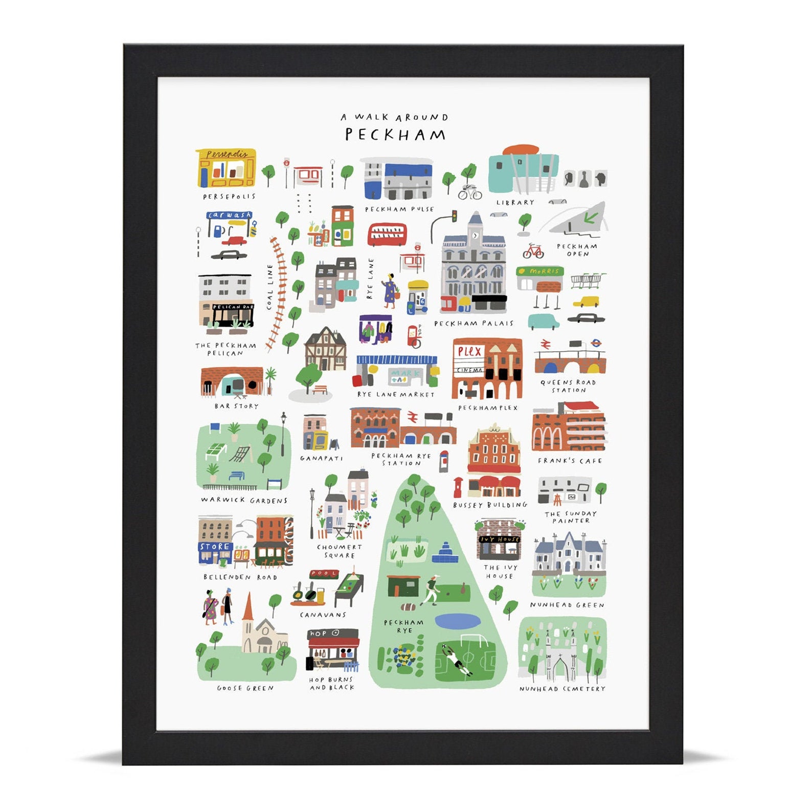 A Walk Around Peckham - Giclée Map Art Print - Etsy UK