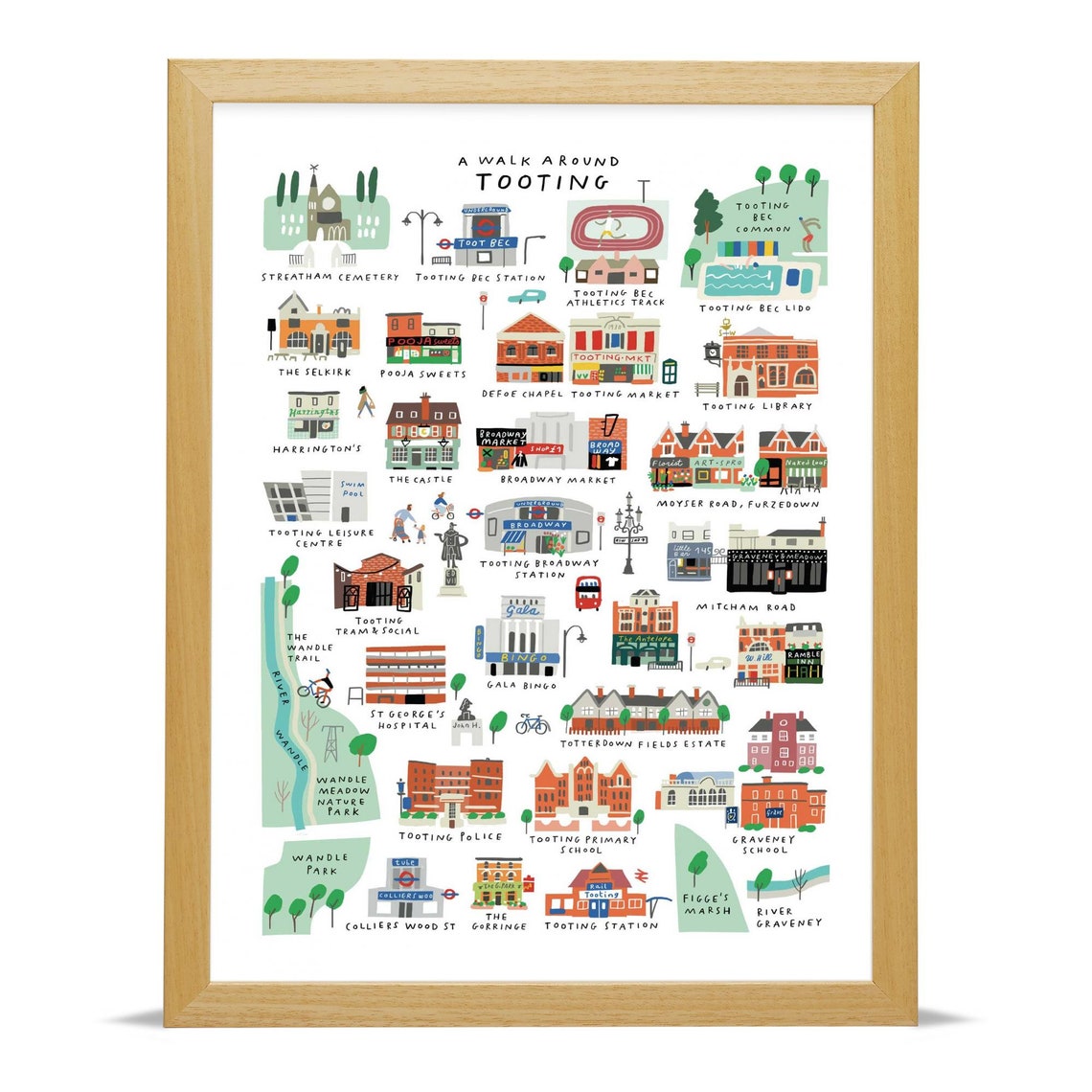A Walk Around Tooting Giclée Map Art Print | Etsy