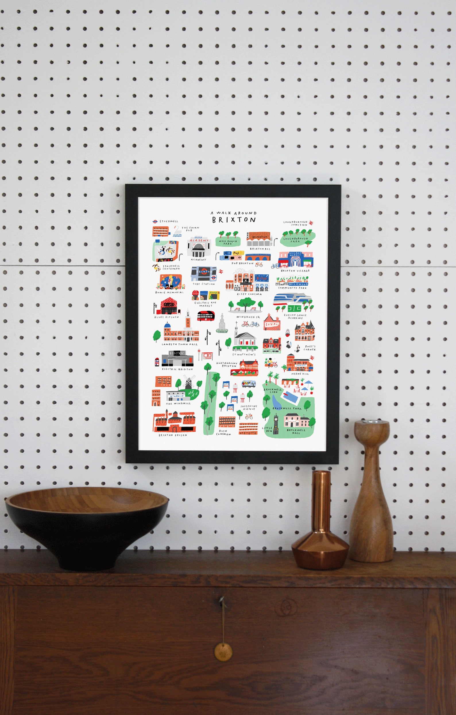 A Walk Around Brixton - Giclée Map Art Print - Etsy