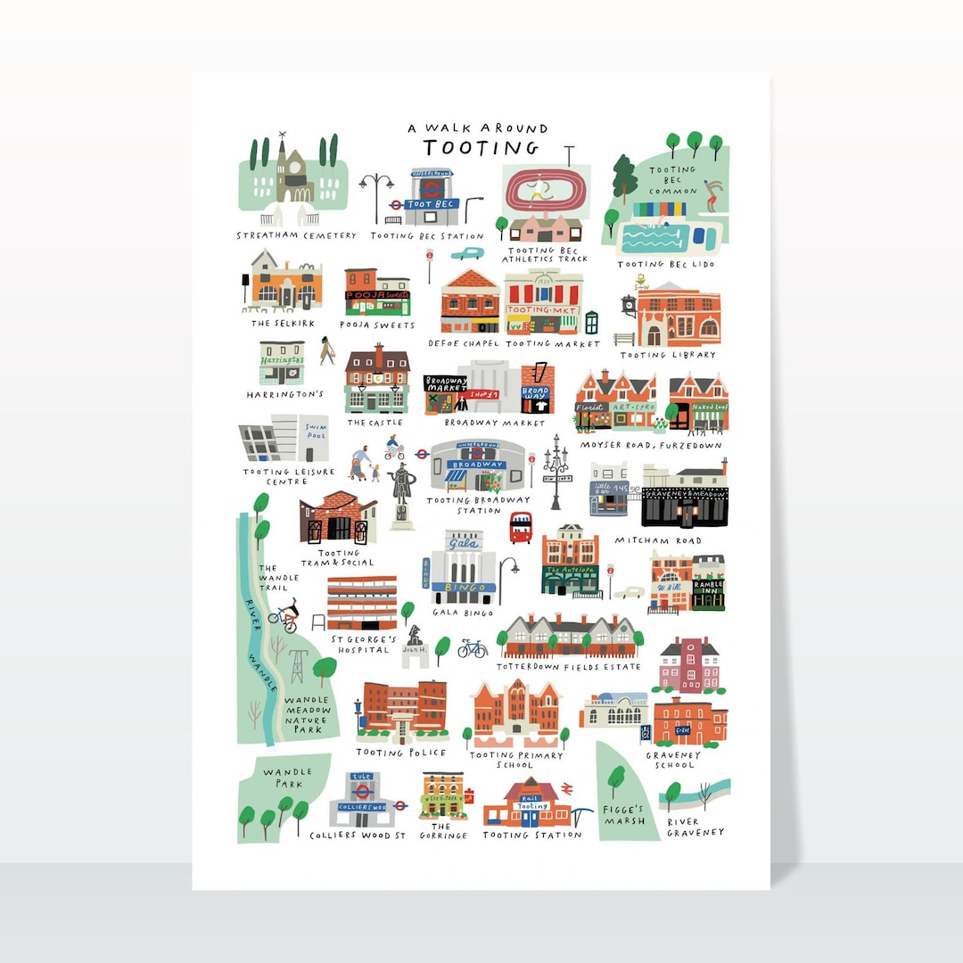 A Walk Around Tooting Giclée Map Art Print - Etsy