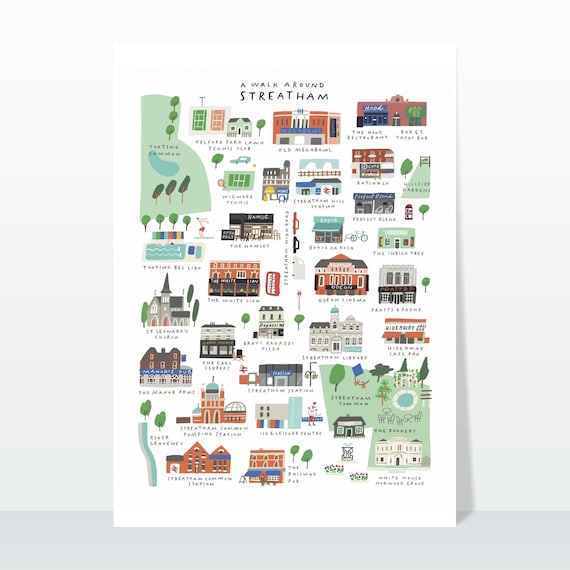 A Walk Around Streatham Giclée Map Art Print | Etsy UK