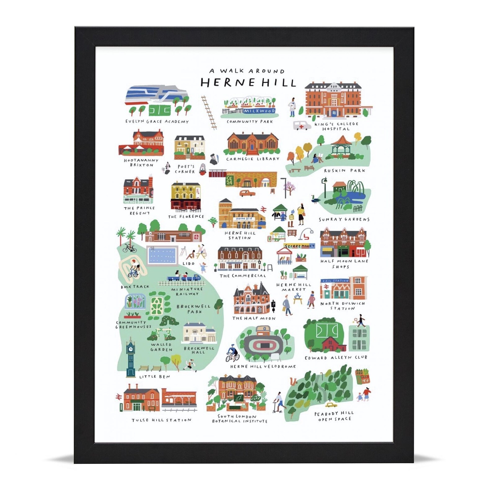 A Walk Around Herne Hill - Giclée Map Art Print - Etsy UK