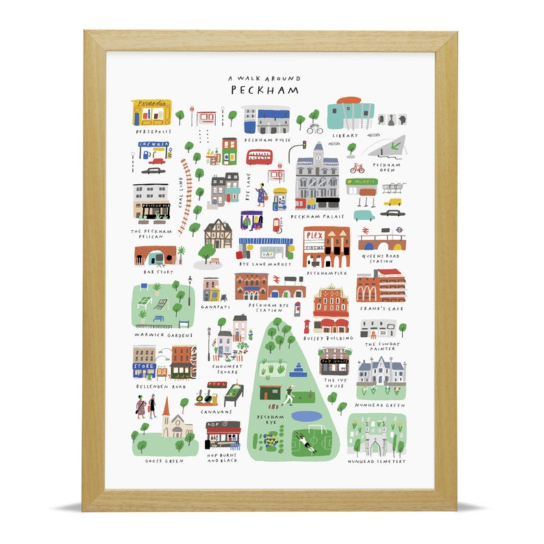A Walk Around Peckham - Giclée Map Art Print - Etsy UK