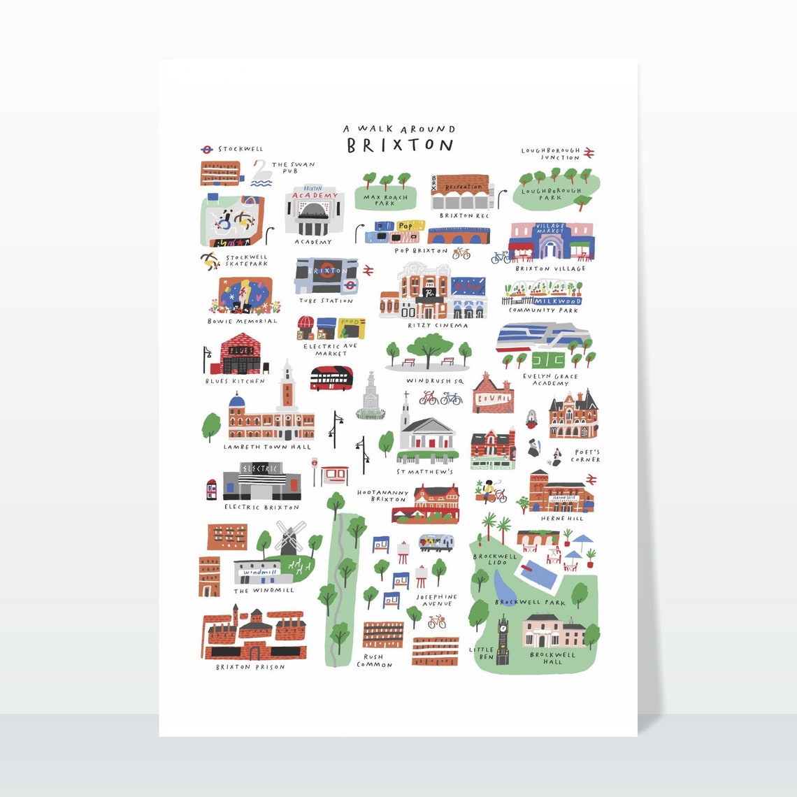 A Walk Around Brixton - Giclée Map Art Print - Etsy