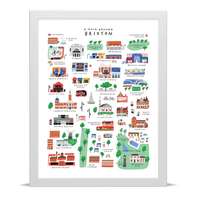 A Walk Around Brixton Giclée Map Art Print | Etsy