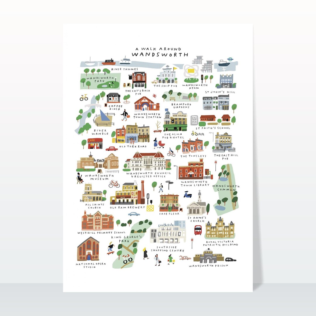 A Walk Around Wandsworth - Giclée Map Art Print - Etsy