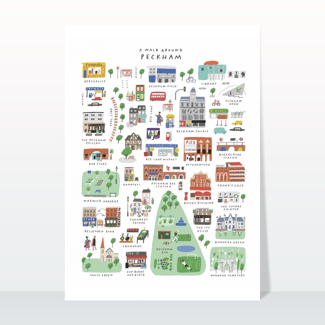 A Walk Around Peckham - Giclée Map Art Print - Etsy UK