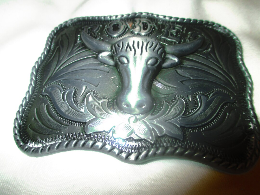 Vintage Rodeo Long-horn Bull Head Chrome Buckle - Etsy