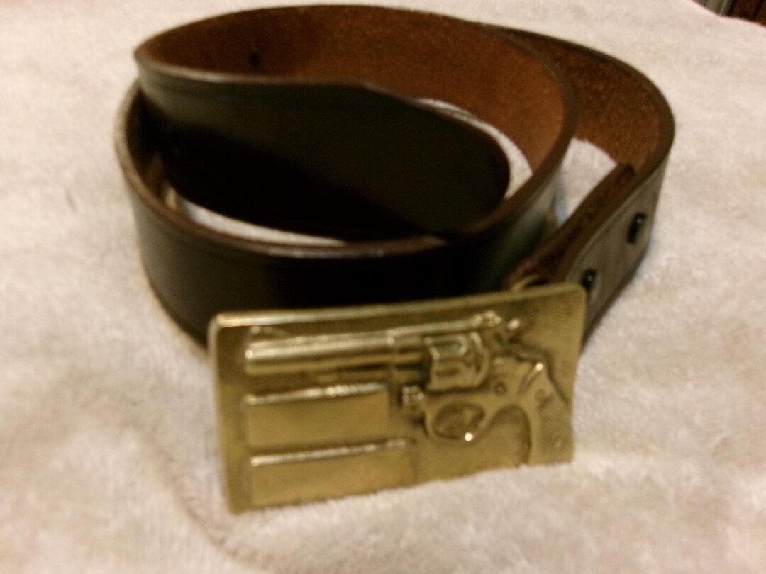 Vintage 1978 Revoler Gun Solid Brass Buckle With Leather Belt by Baron ...