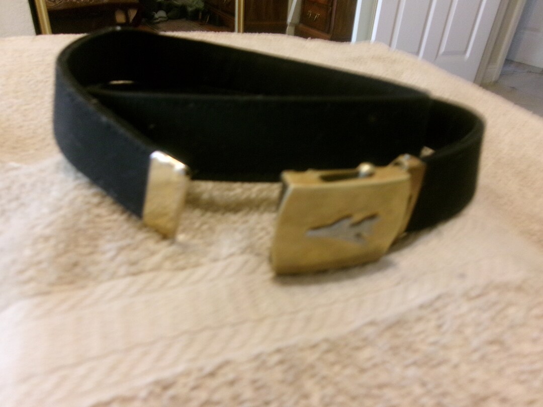 Vintage Military Style Solid Brass Buckle and Black Belt - Etsy
