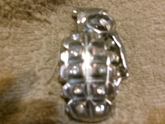 Vintage Army Grenade Solid Chrome Buckle with Diamond… - Gem