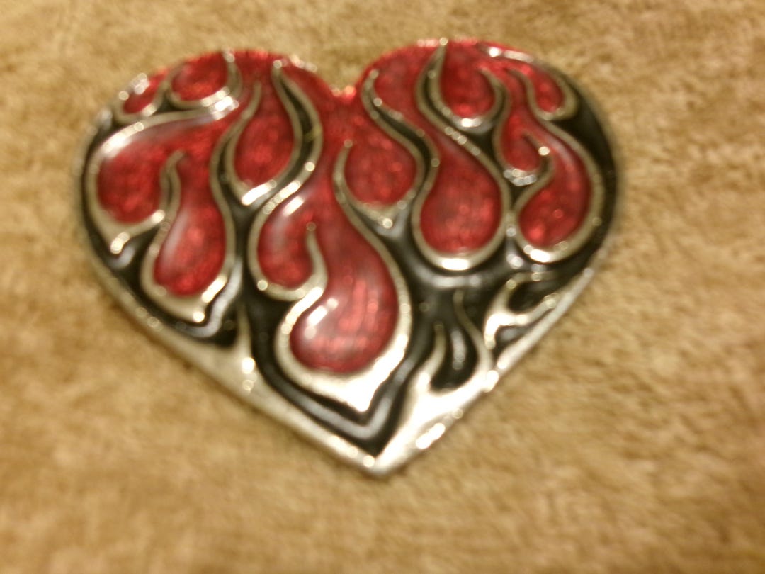 Vintage Orginal Flaming Heart Solid Chrome Buckle by Silver Star - Etsy