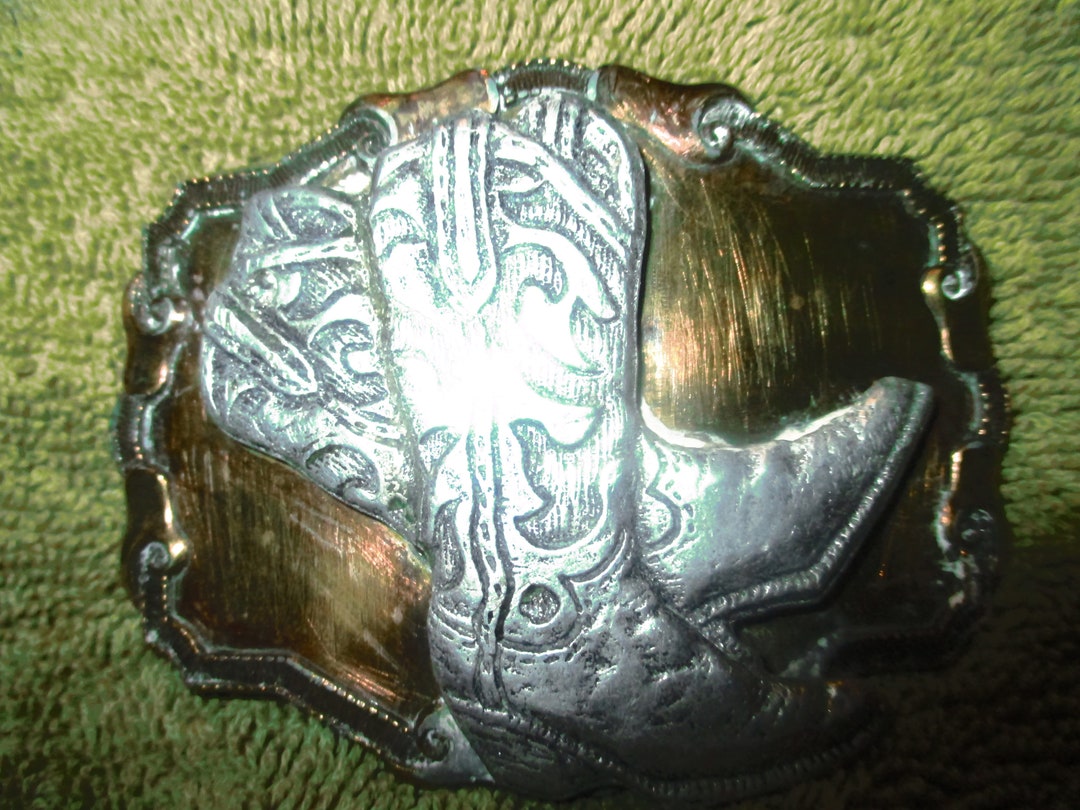 Vintage Silver-tone Cowboy Boot Buckle on Gold-tone Background - Etsy UK